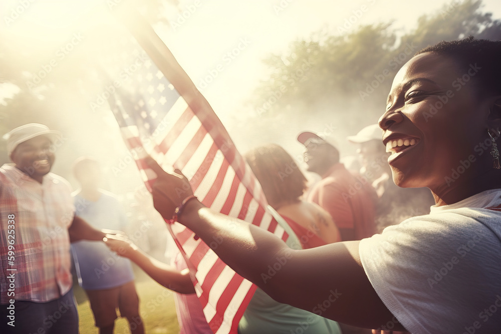 African American woman from the United States, very happy celebrating ...