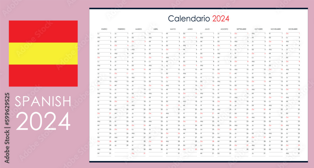 Planner calendar for 2024. Wall organizer, yearly template. One page ...