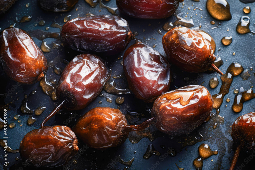 Top view of dry dates on dark background, top view. Ai generated Stock ...