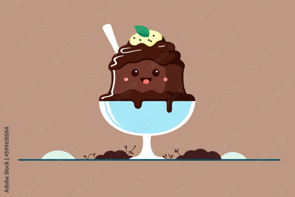 Doodle inspired Chocolate pudding, cartoon sticker, sketch, vector ...