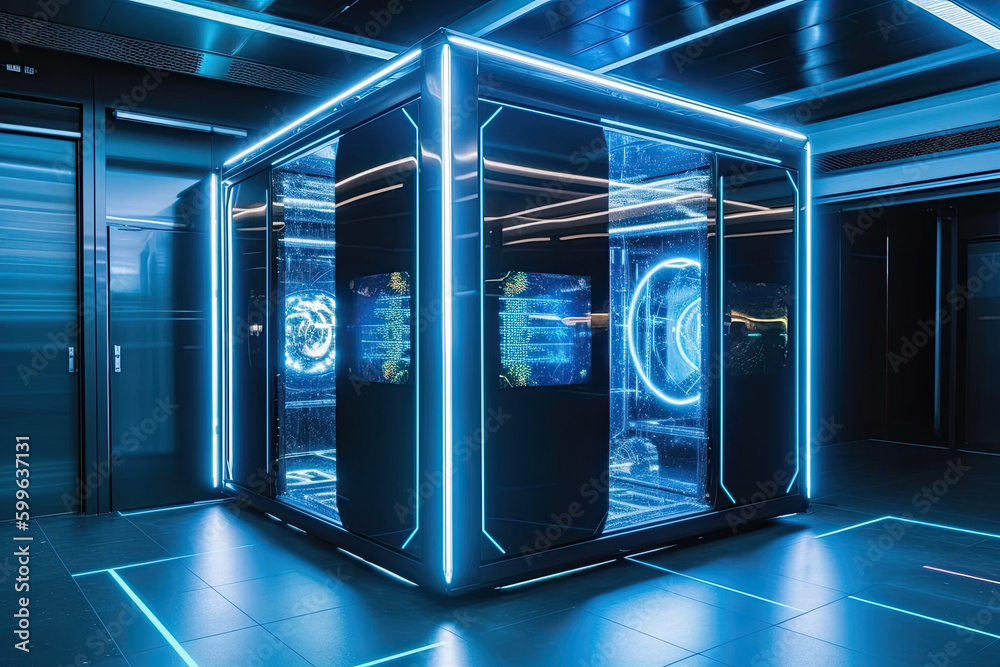 Generative AI illustration of futuristic spacious cyberspace building ...