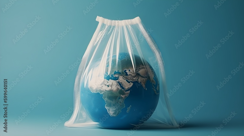Earth globe in a transparent plastic bag, global warming concept ...