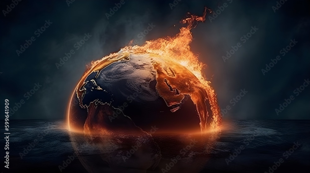 Illustration of the earth world globe on fire or burning increasing the ...