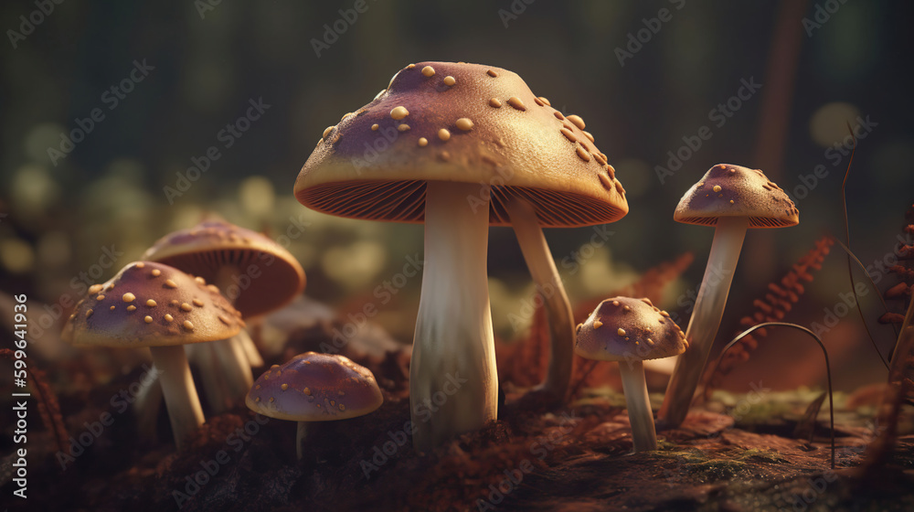 Psilocybin mushrooms, 3D illustration. Commonly known as magic ...