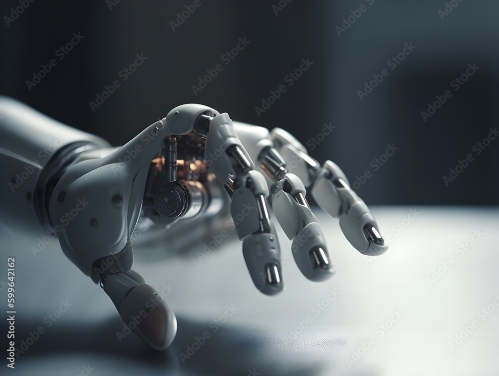 White robot hand or prosthetic hand, future technology concept ...