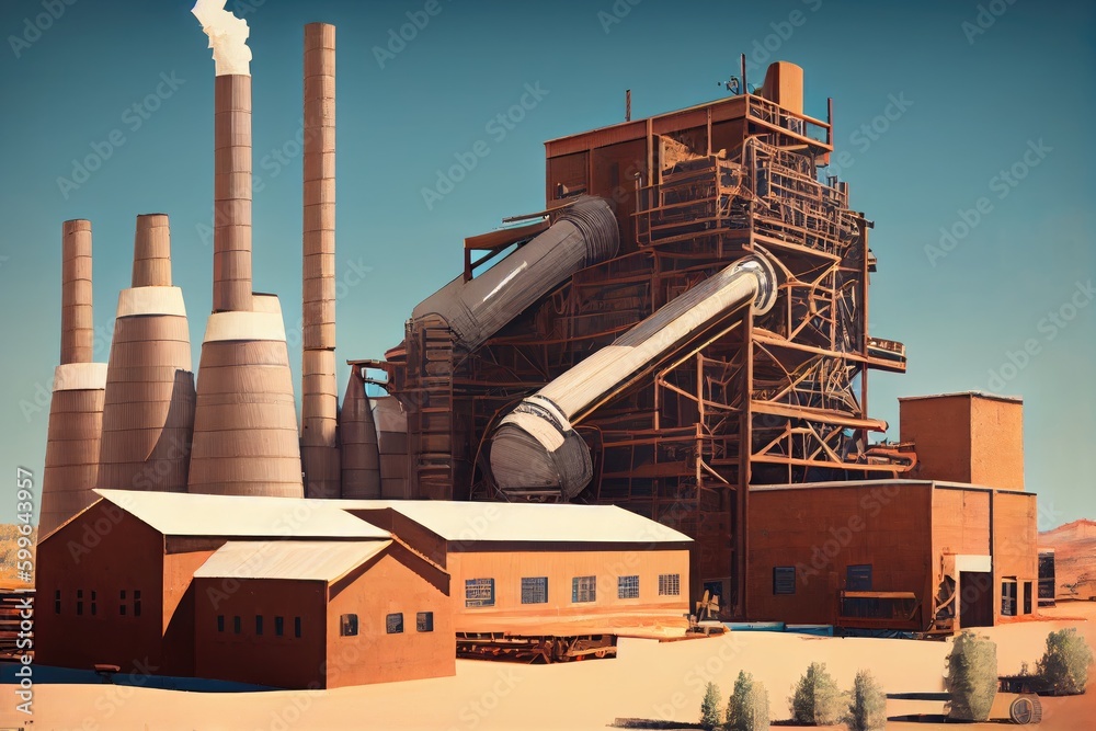 pulp and paper mill, with towering stacks of freshly cut lumber and ...