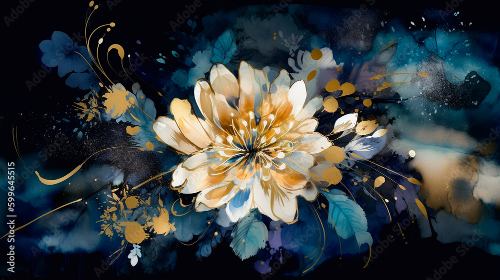 Botanical flowers with one big flower for whole artwork flowing alcohol ...