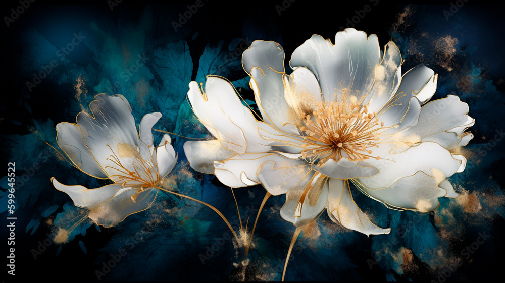 Botanical flowers with one big flower for whole artwork flowing alcohol ...