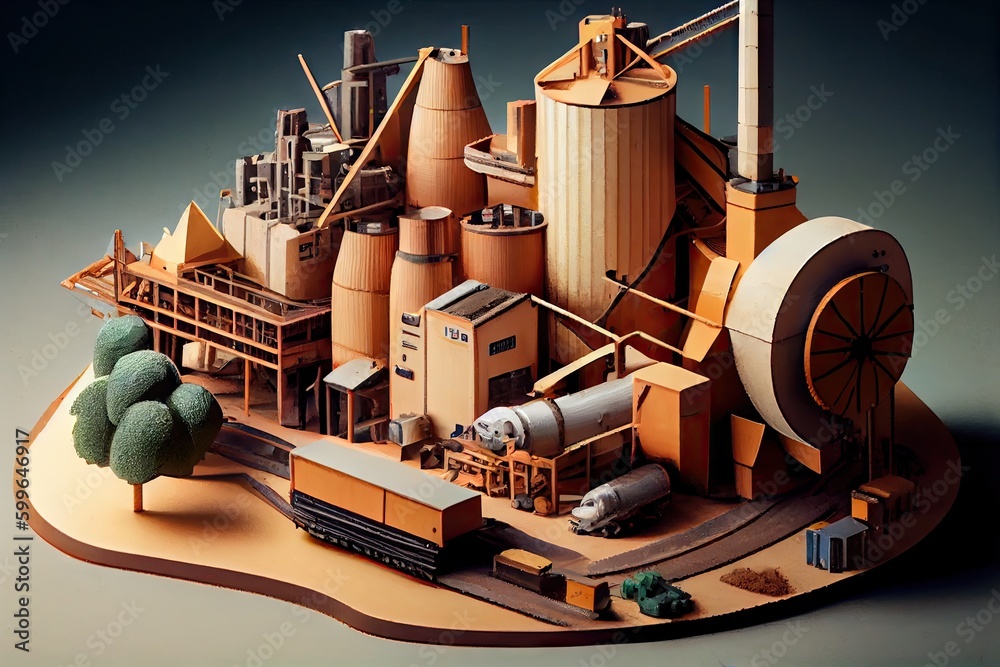 pulp and paper factory, with massive machines converting wood into pulp ...