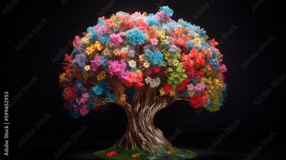 Human brain tree with flowers, self care and mental health concept ...