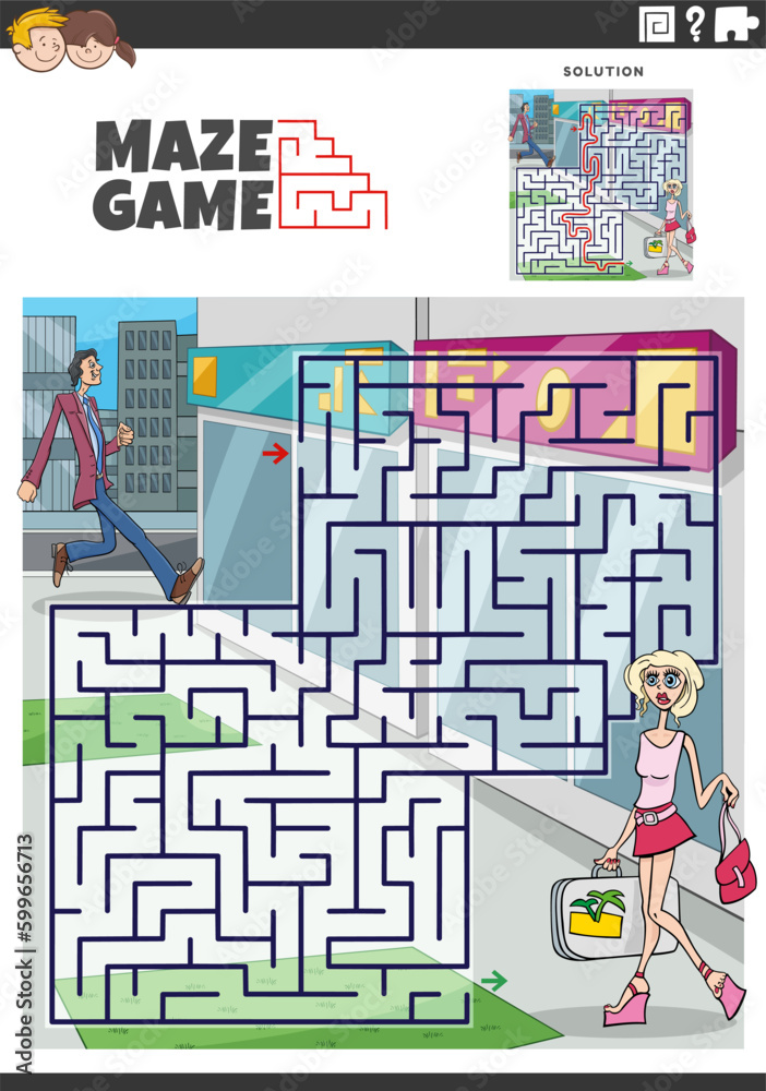 maze game activity with cartoon people characters Stock Vector | Adobe ...