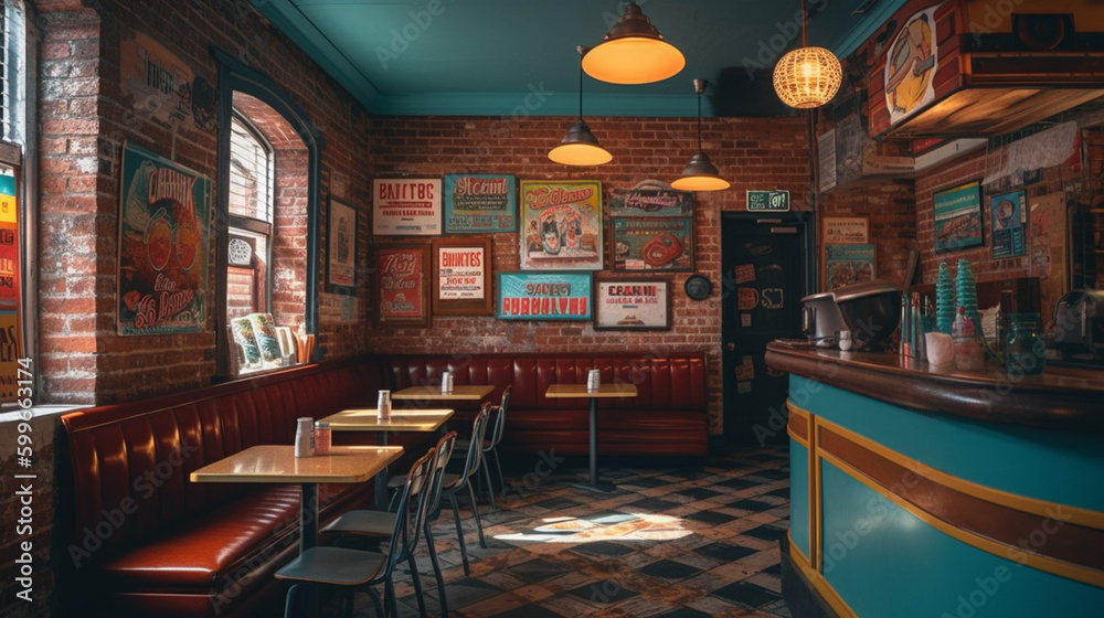 Vintage burger joint with exposed brick wall Generative AI Stock ...