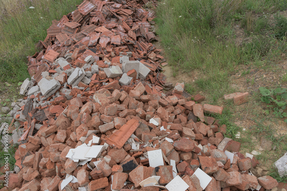 Aftermath after war debris rubble demolition ruin ruined field area ...