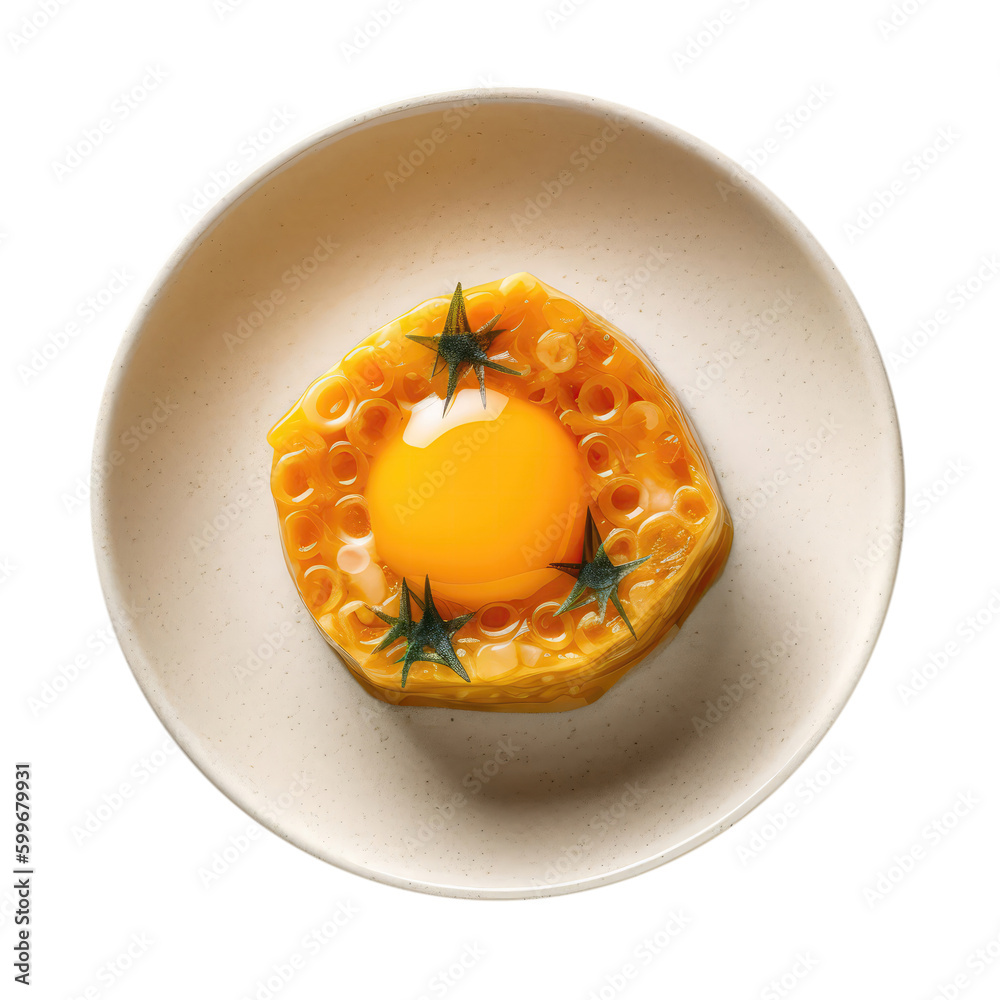 Tamago Kake Gohan Japanese Dish On White Plate. Isolated On A ...