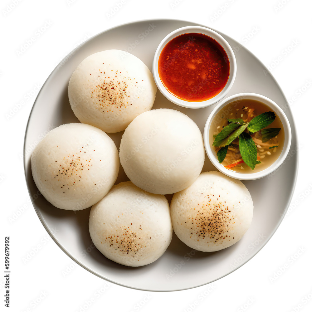 Idli Indian Dish On White Plate. Isolated On A Transparent Background ...