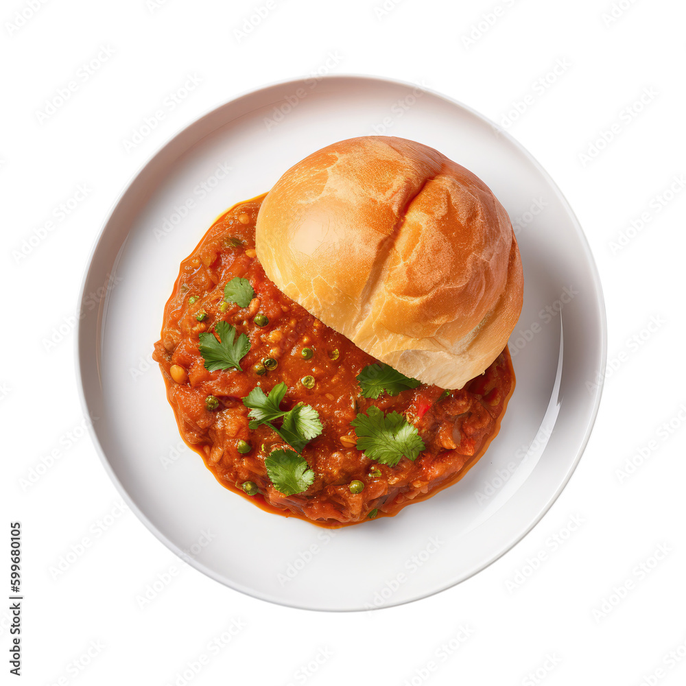 Pav Bhaji Indian Dish On White Plate. Isolated On A Transparent ...