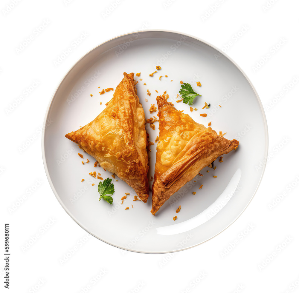 Samosas Indian Dish On White Plate. Isolated On A Transparent ...