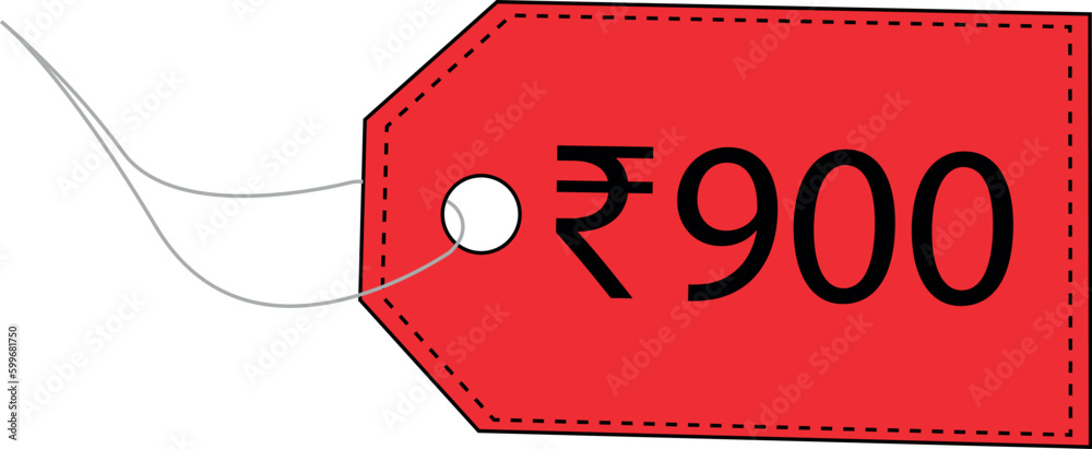 Nine hundred rupees. 900 rupees. Indian rupees. Label price tag design. Sale tag. Label tag ...