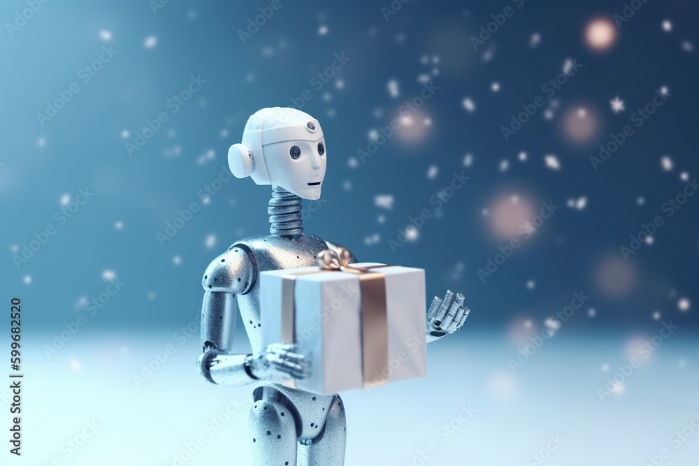 cartoon illustration, standing robot holding a box, ai generative Stock ...