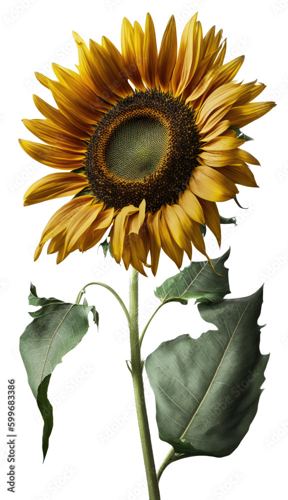 isolated Giant Sunflowers, with leaves and stock, Garden-themed ...
