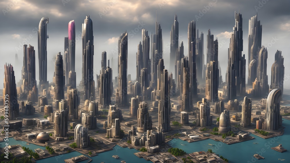 futuristic city skyline, skyscrapers of the future, modern town houses ...