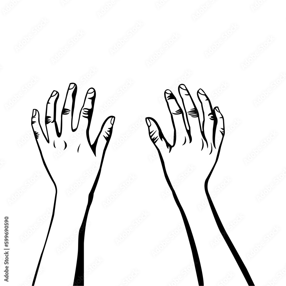 Black and white illustration of right and left hands like typing on a ...