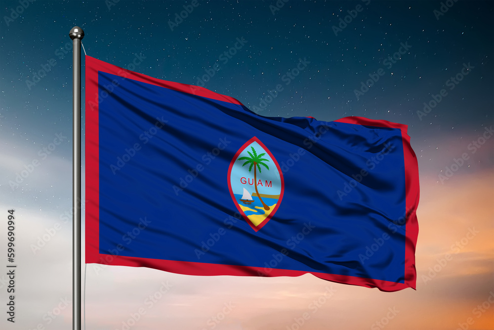 Waving flag of the Guam. Pole Flag in the Wind. National mark. Waving ...