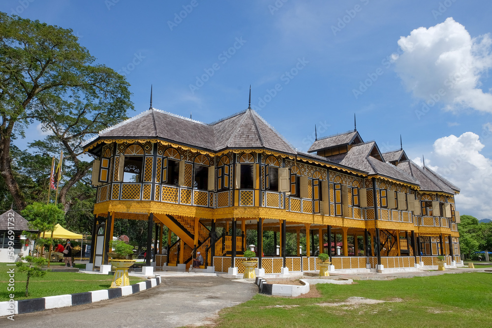 The old Malay Royal Palace with traditional architecture built up of ...
