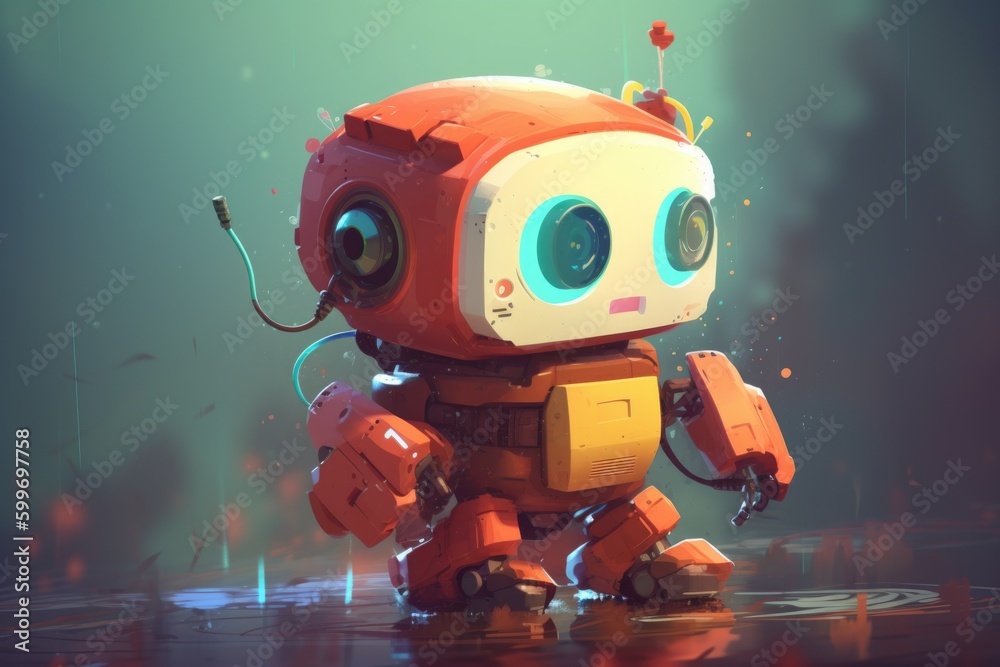 Lovely Cute Robot with a cute little nose, wiry arms, and a skip in its ...
