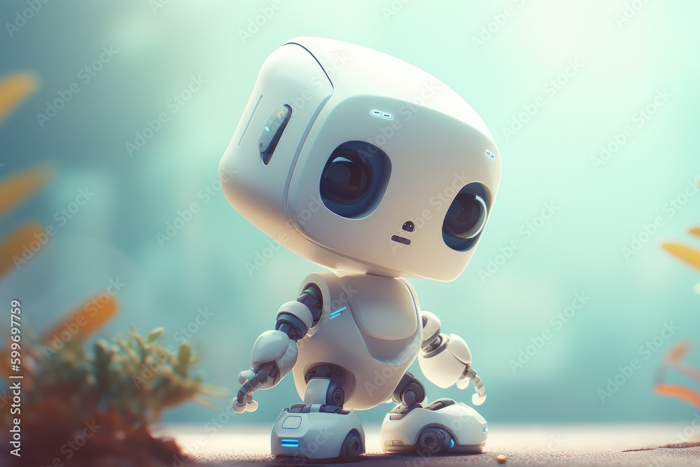 Lovely Cute Robot with a cute little nose, wiry arms, and a skip in its ...