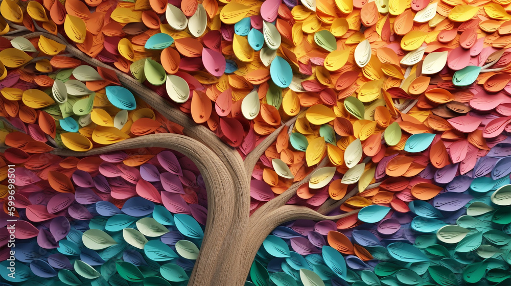 Colourful leaf tree. 3D Paper layer art for wallpaper or screensaver ...