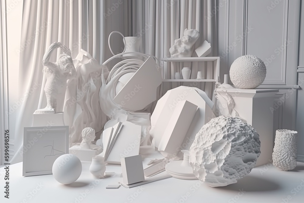white minimalist table with various objects placed on top Generative AI ...