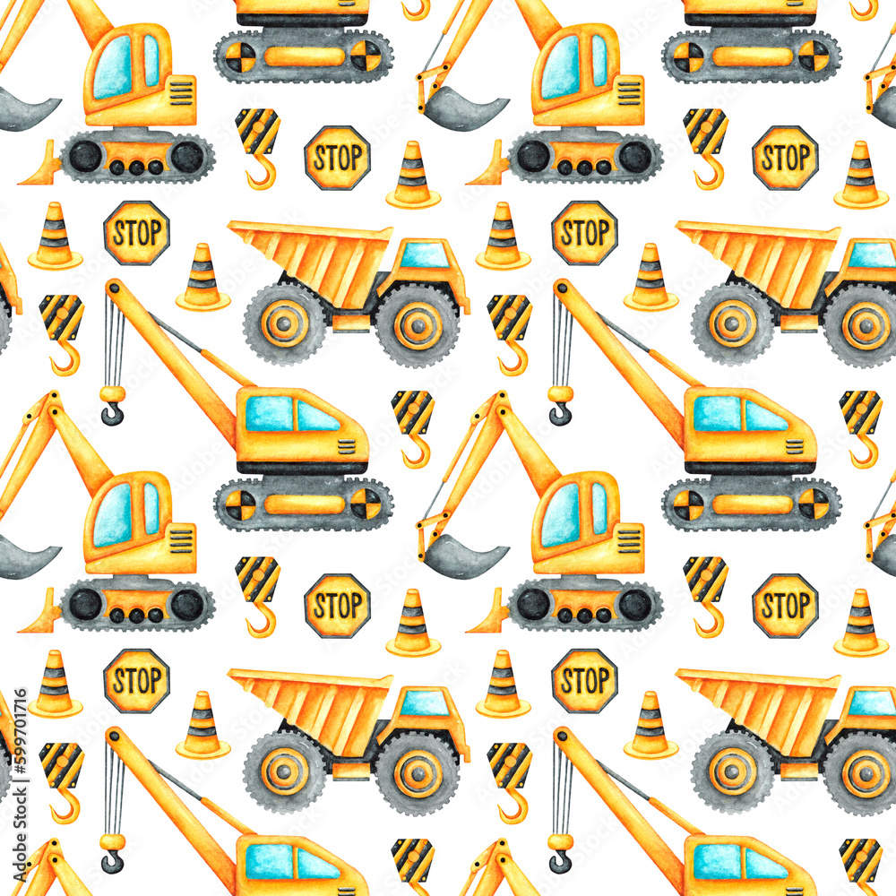 Construction vehicles watercolor seamless pattern, digital paper ...