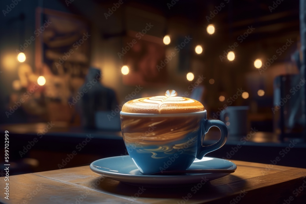 Masterful Latte Art on Wood Table in Cozy Cafe Setting: A Surreal, X ...
