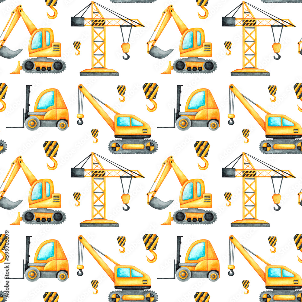 Construction machinery watercolor seamless pattern, digital paper ...