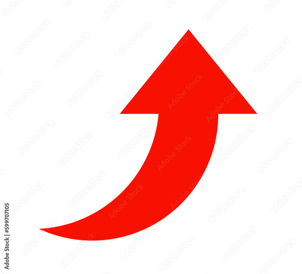 Red curved arrow icon with transparent background. Going up arrow sign ...