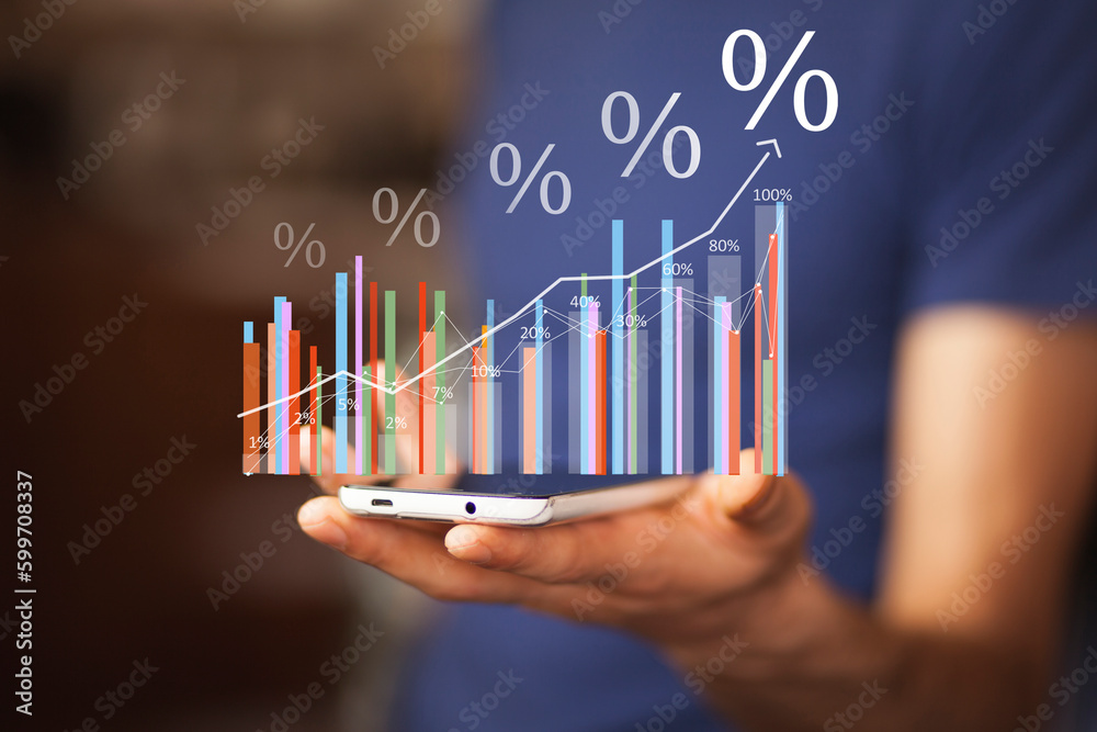 interest rates and dividends, Business people calculate and higher ...
