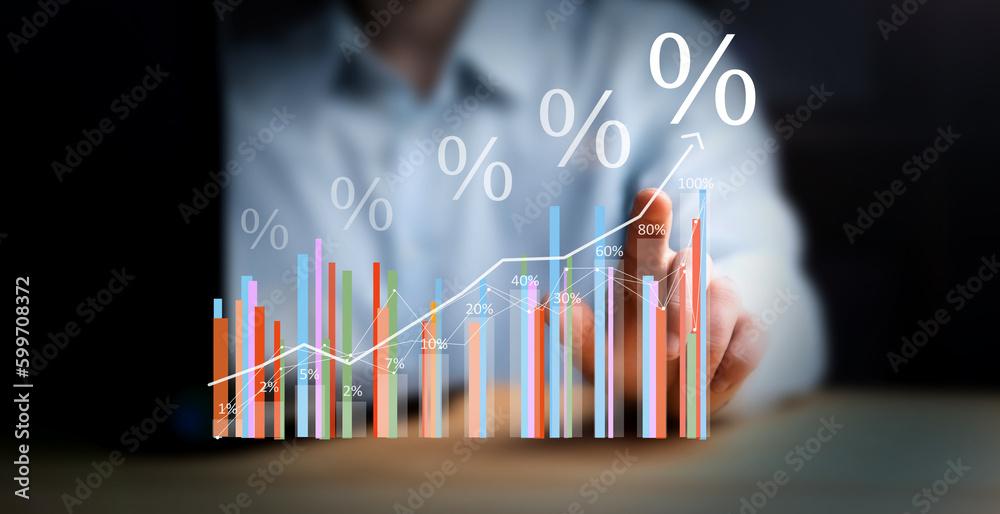 interest rates and dividends, Business people calculate and higher ...
