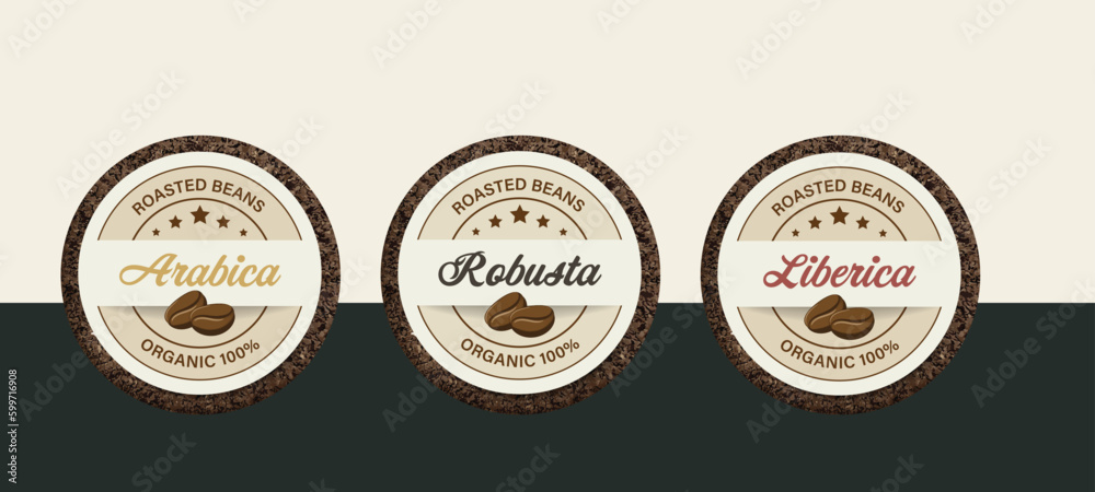 Arabica, Robusta, Liberica coffee beans banner label design template ...