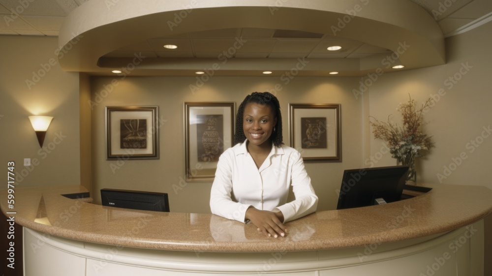 Receptionist Female African-American Young Adult Answering phone and ...