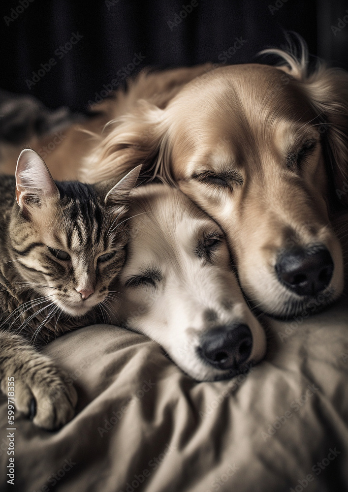 A peaceful image of two furry friends taking a nap together, featuring ...