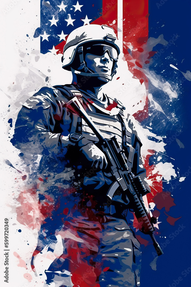 USA army soldier, flag, graphic design. Generative AI Stock ...