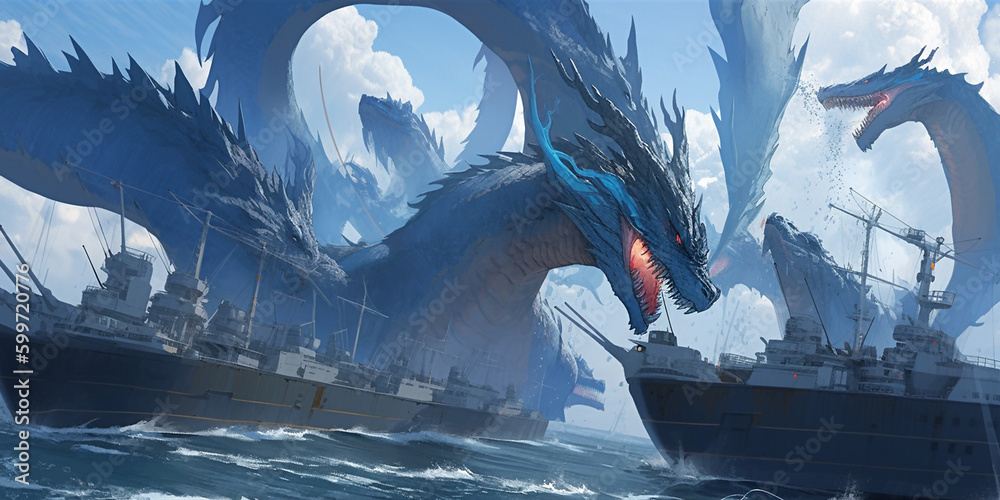 Huge Fantasy Dragons Attack Ships, Anime Style, Creatures, Demons ...