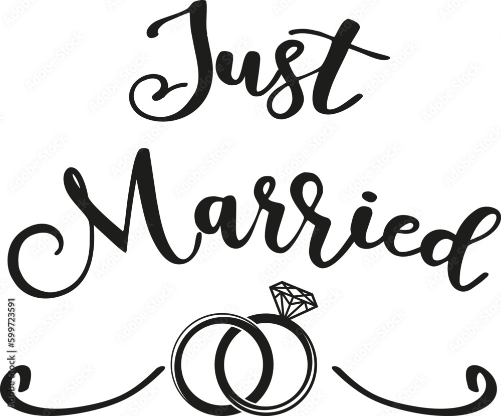 Vetor de just married text with wedding rings svg vector cutfile for ...