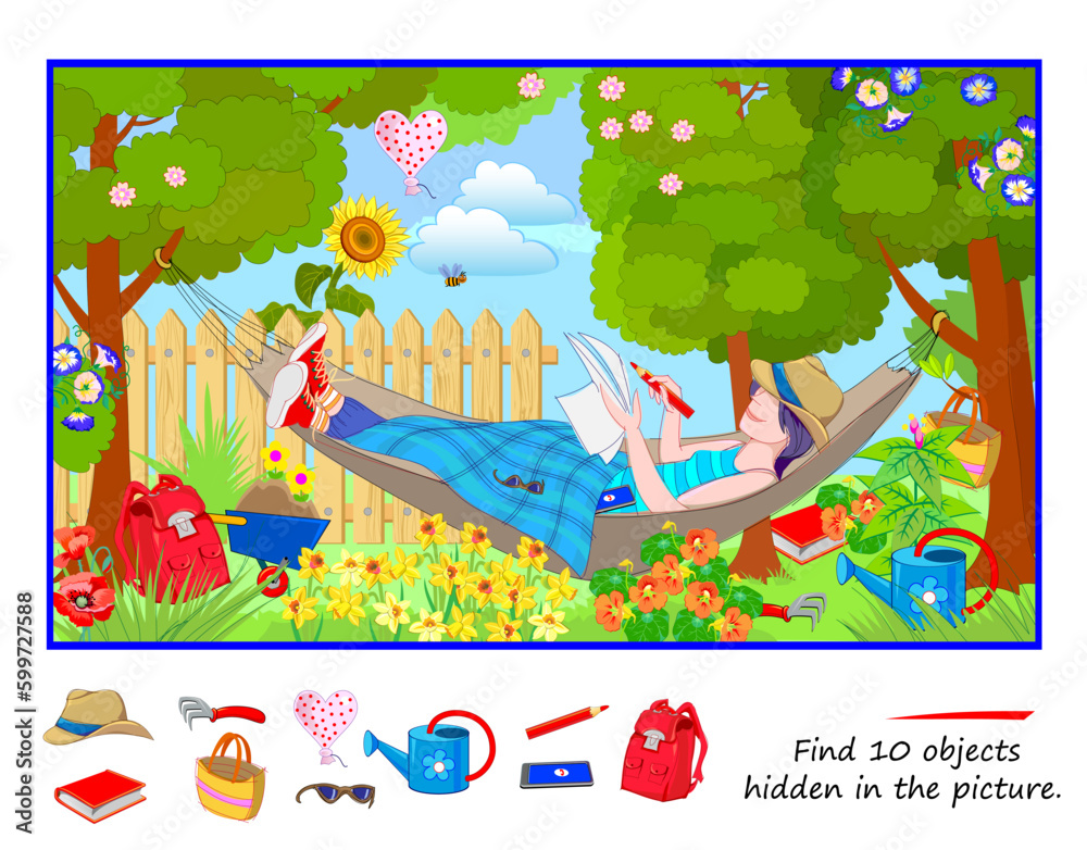 Find 10 objects hidden in the picture. Logic puzzle game for children ...