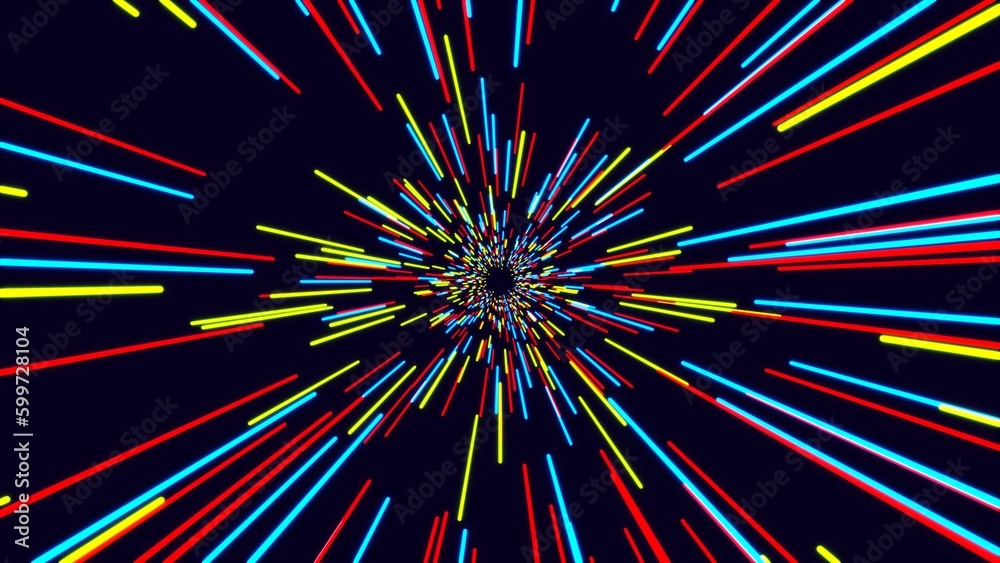 Glowing Lines UHD, 3d Rendering. Flying in space with luminous neon ...