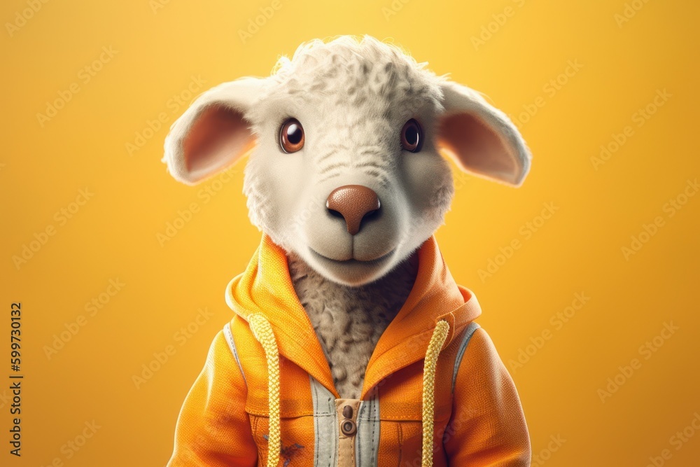 Anthropomorphic baby sheep dressed in human clothing. Humanized animal ...