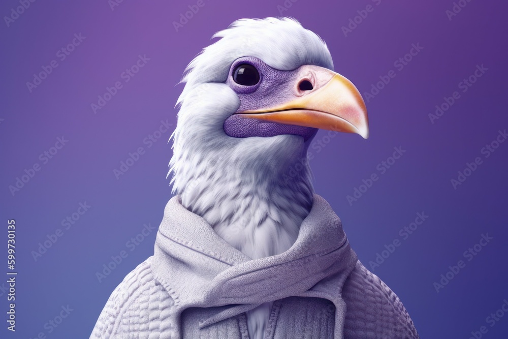 Anthropomorphic bird dressed in human clothing. humanized animal ...