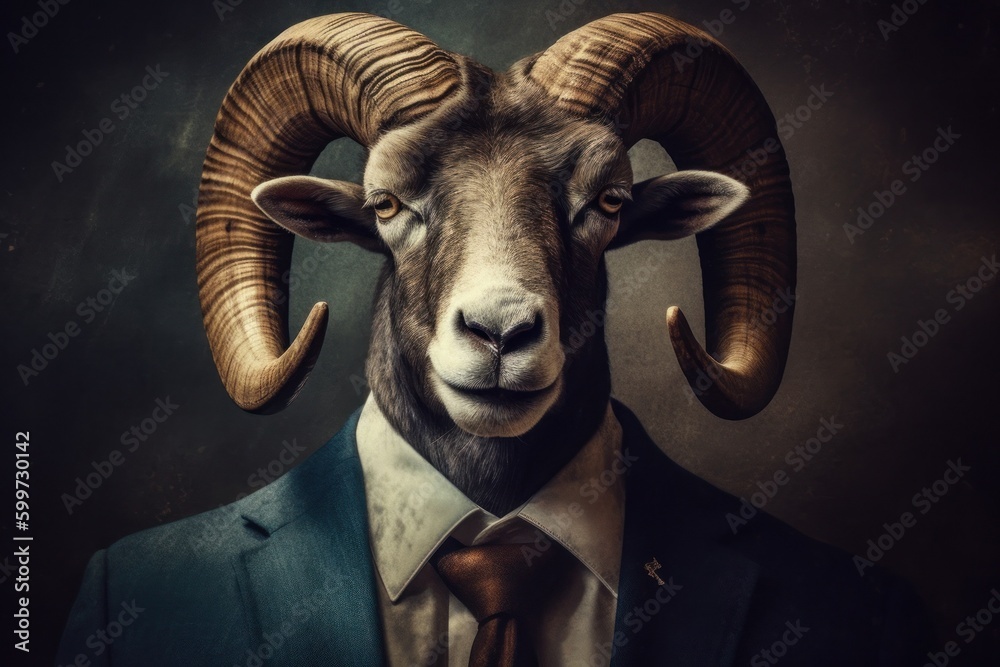 Anthropomorphic ram dressed in a suit like a businessman. Business ...