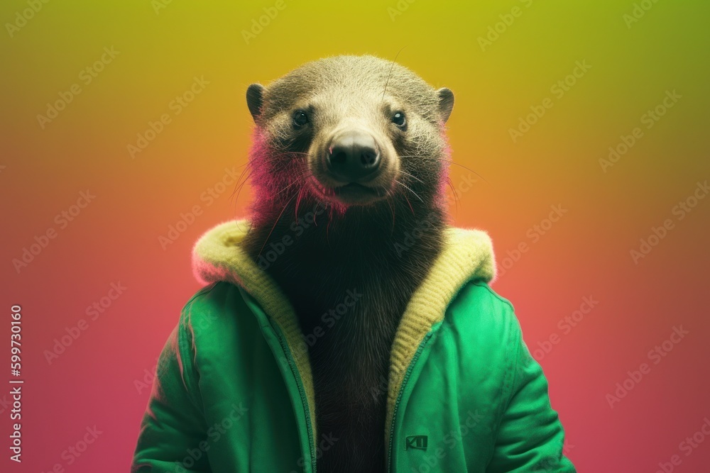 Anthropomorphic honey badger dressed in human clothing. Humanized ...